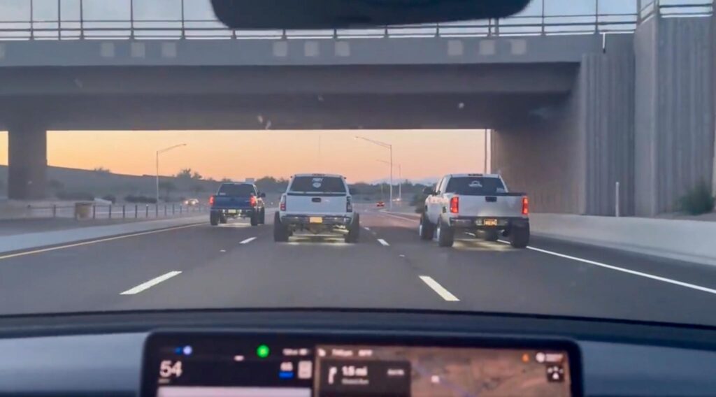 Trucks rolling coal; Tesla driver reacts | S3 Magazine